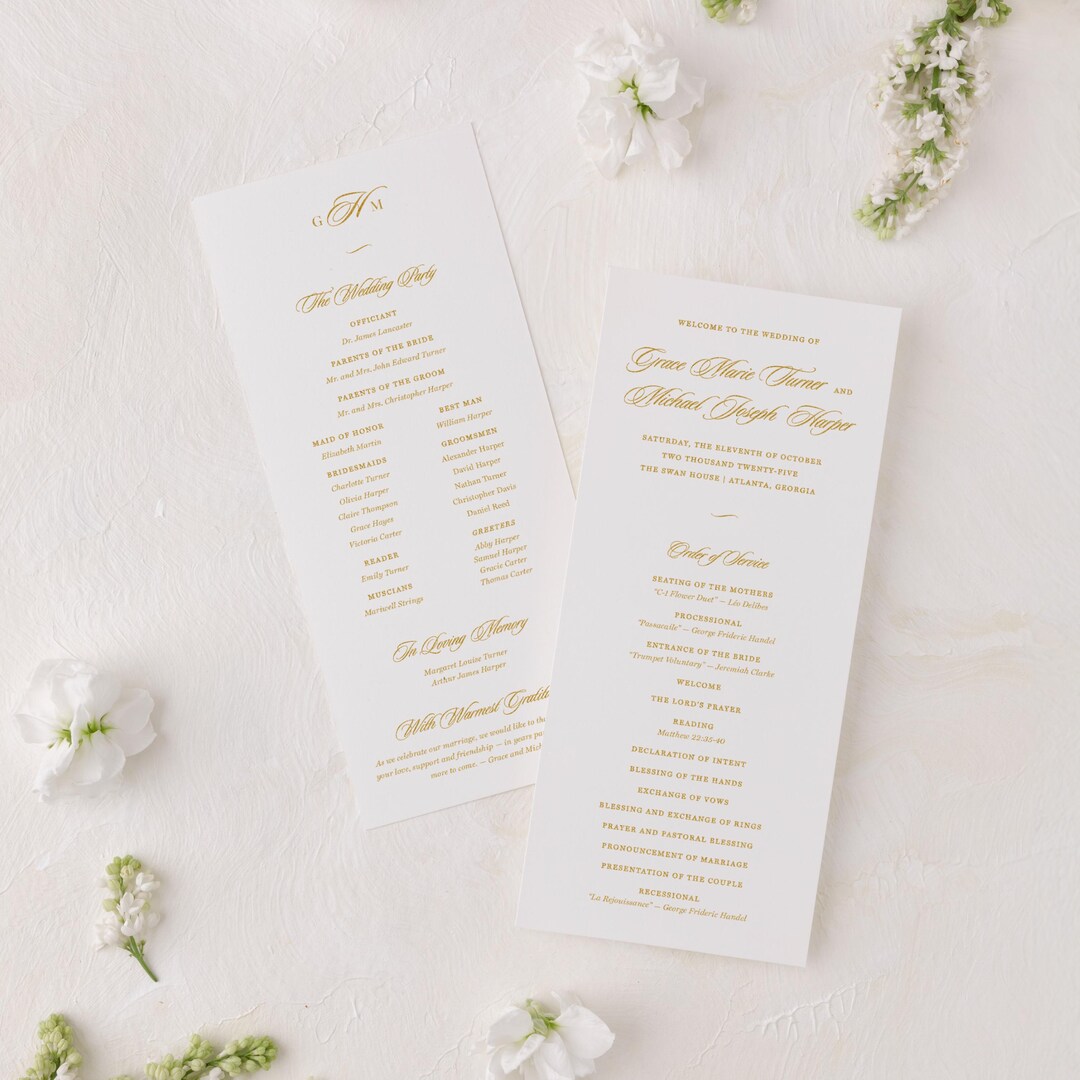 Script Monogram Wedding Ceremony Program — Modern, Elegant Printed Wedding Programs - Etsy