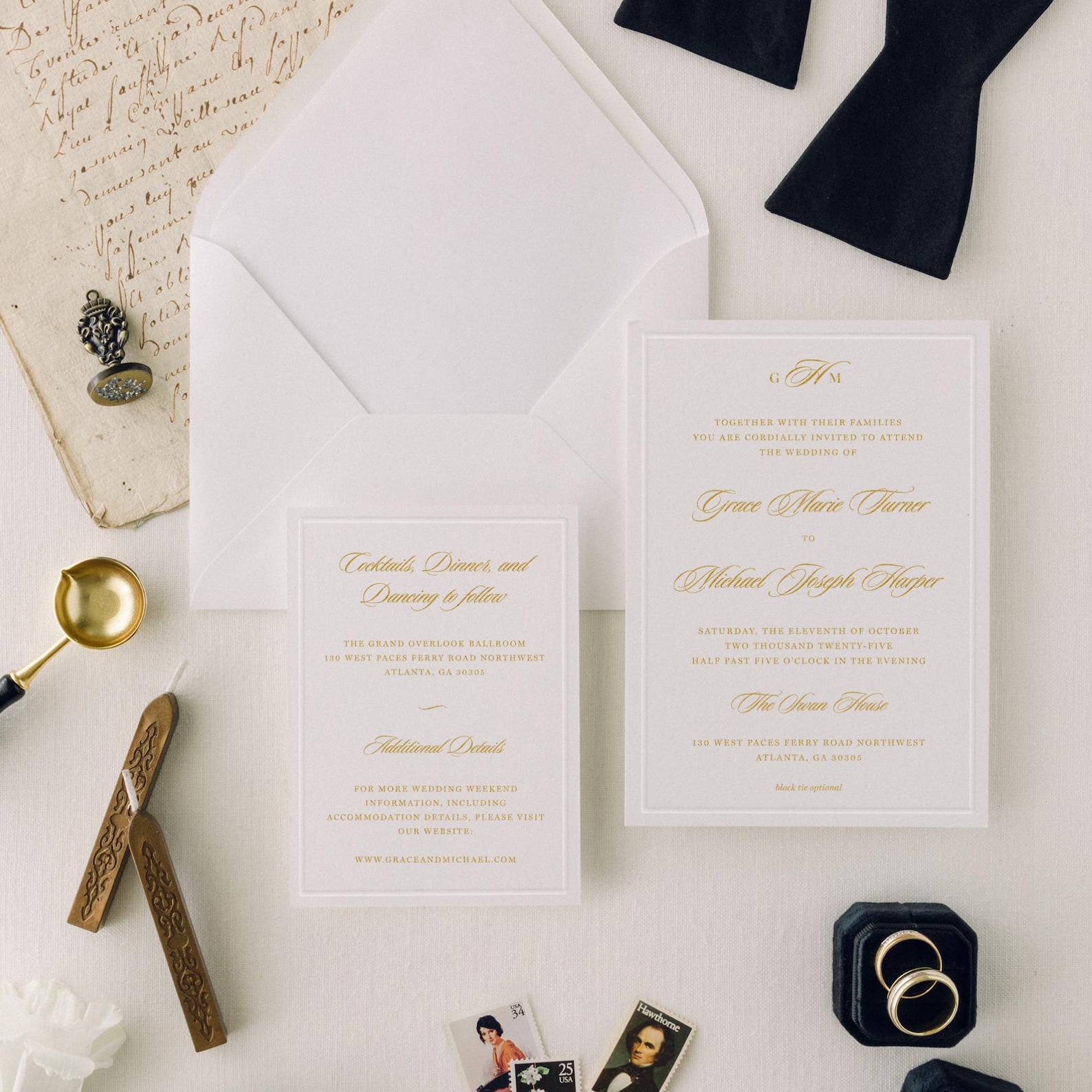 Embossed Border Wedding Invitation Suite — Classic, Elegant Printed ...