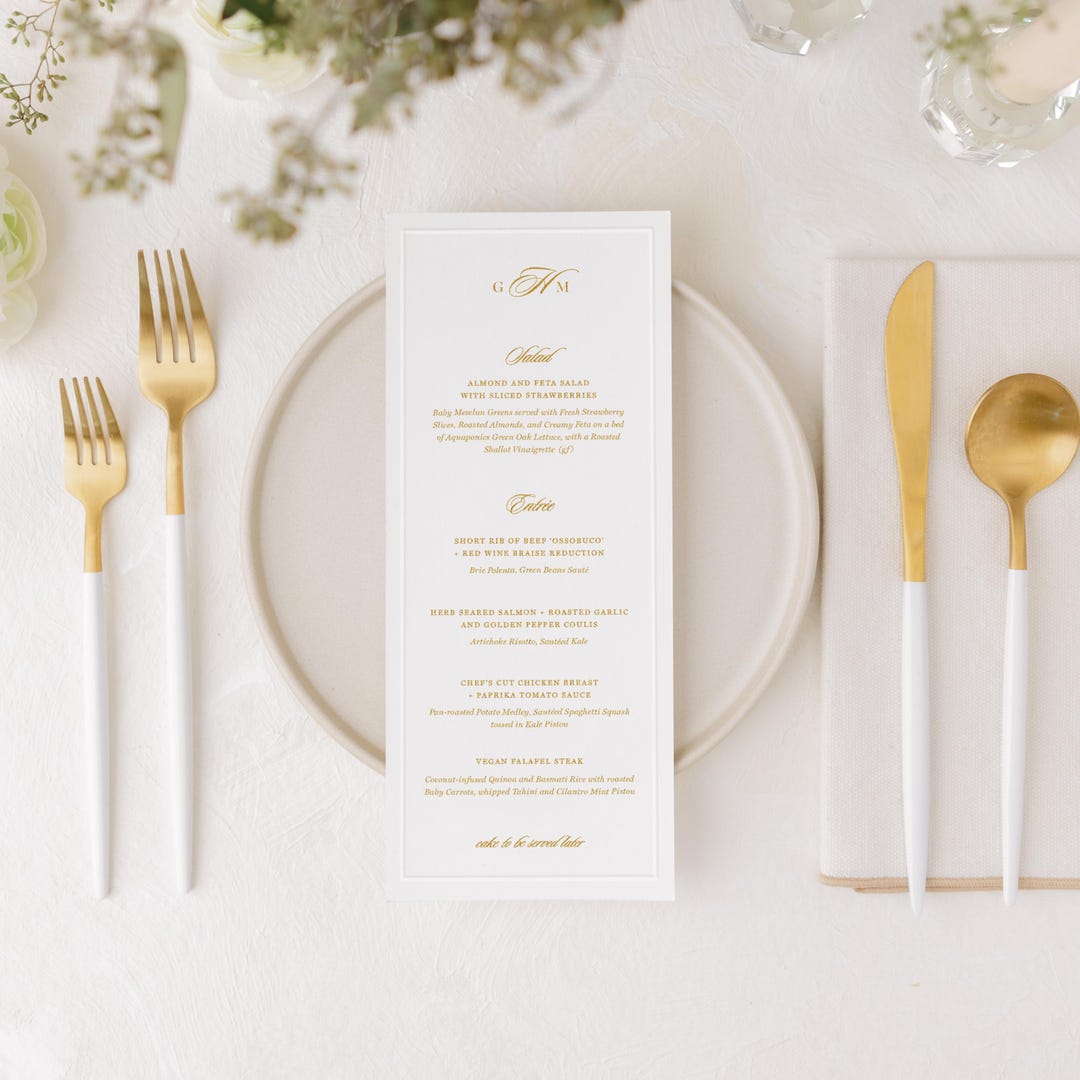 Embossed Border Menu — Classic, Elegant Printed Wedding Reception Menu ...