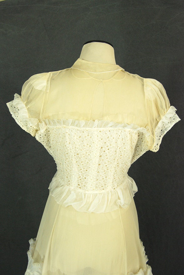 Vintage 30s Wedding Dress Sheer Ivory Gauze Eyelet Bridal Etsy