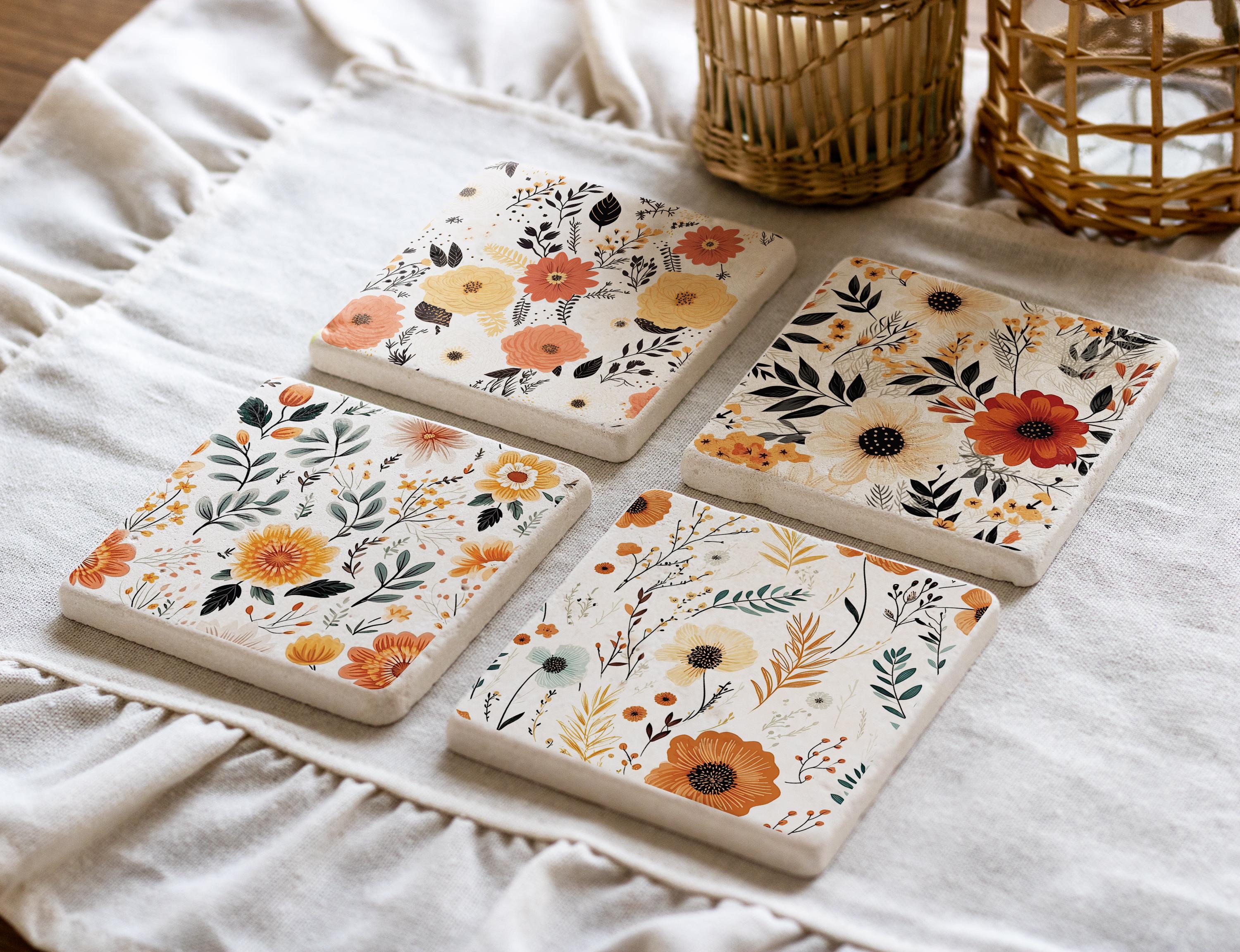 Wildflowers Stone Coasters, Flower Coaster, Spring Floral Coaster ...