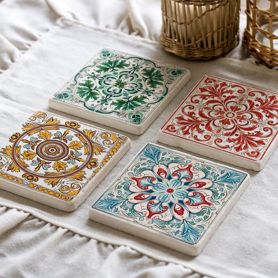 Vintage Decor Tile Design Stone Coaster, Vintage Home Decor, Coasters ...