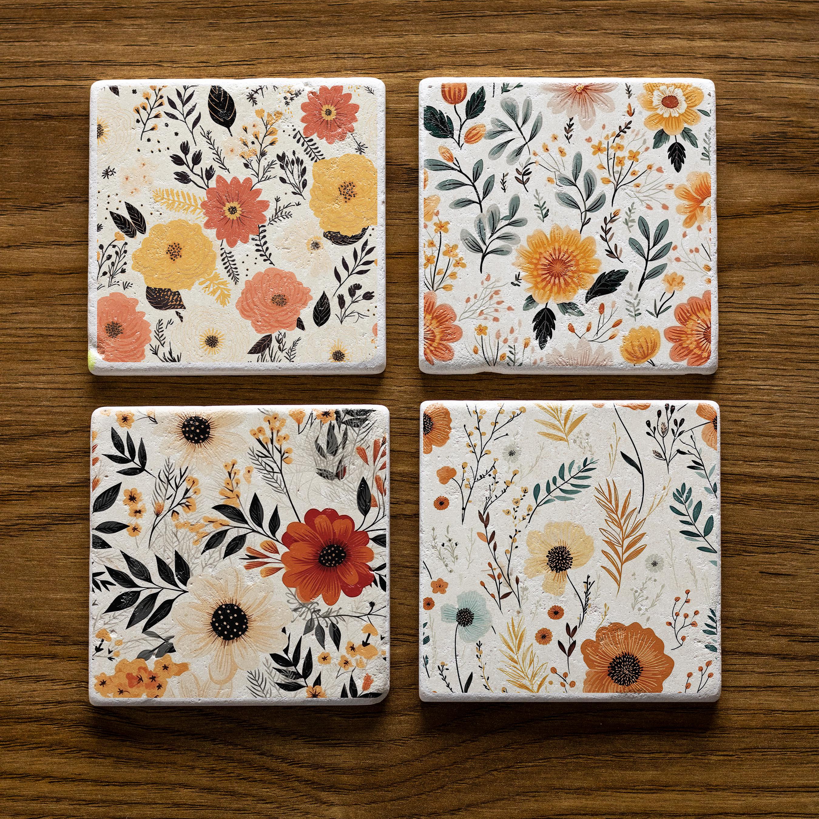 Wildflowers Stone Coasters, Flower Coaster, Spring Floral Coaster ...