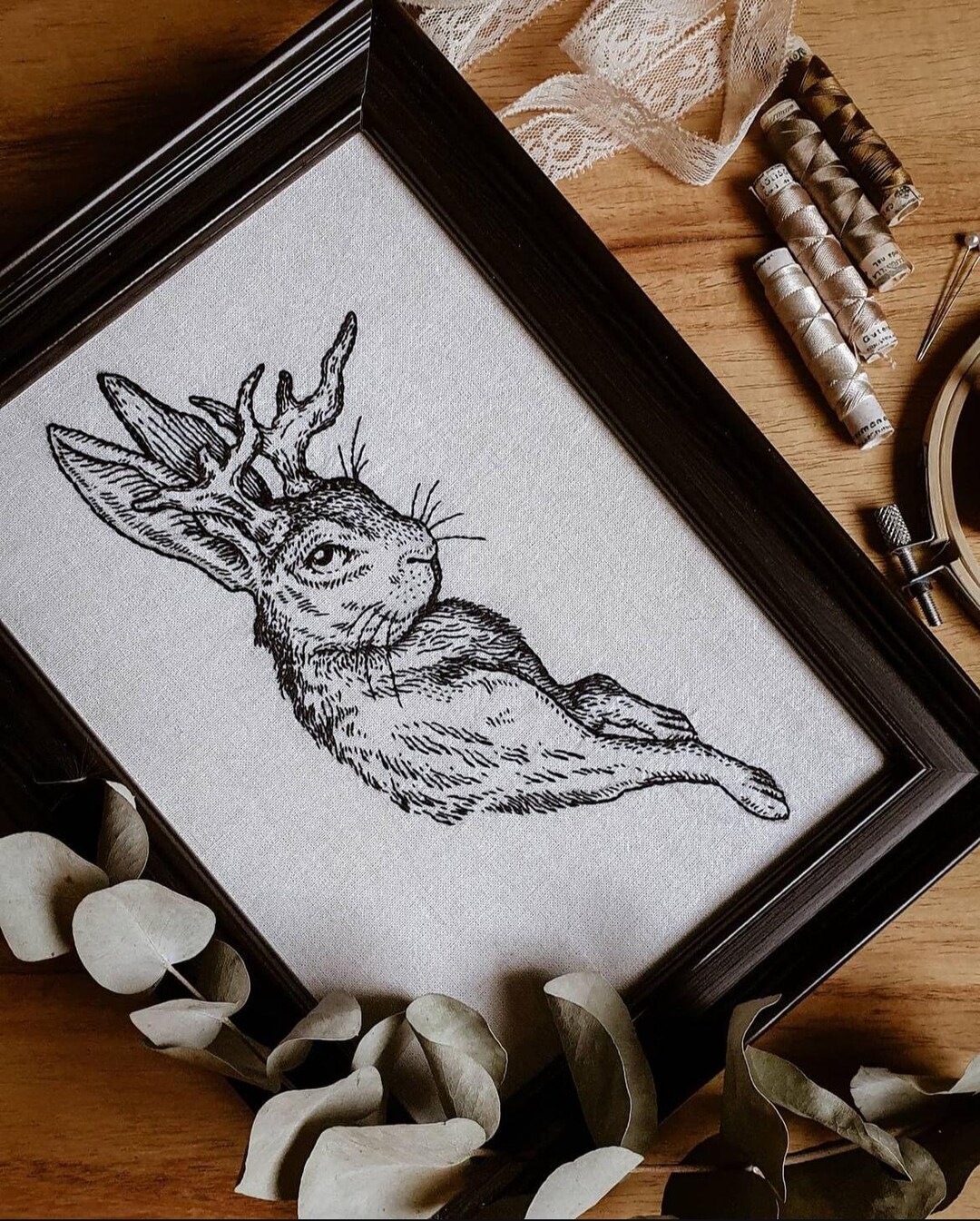 Hand-embroidered Jackalope Painting - Etsy