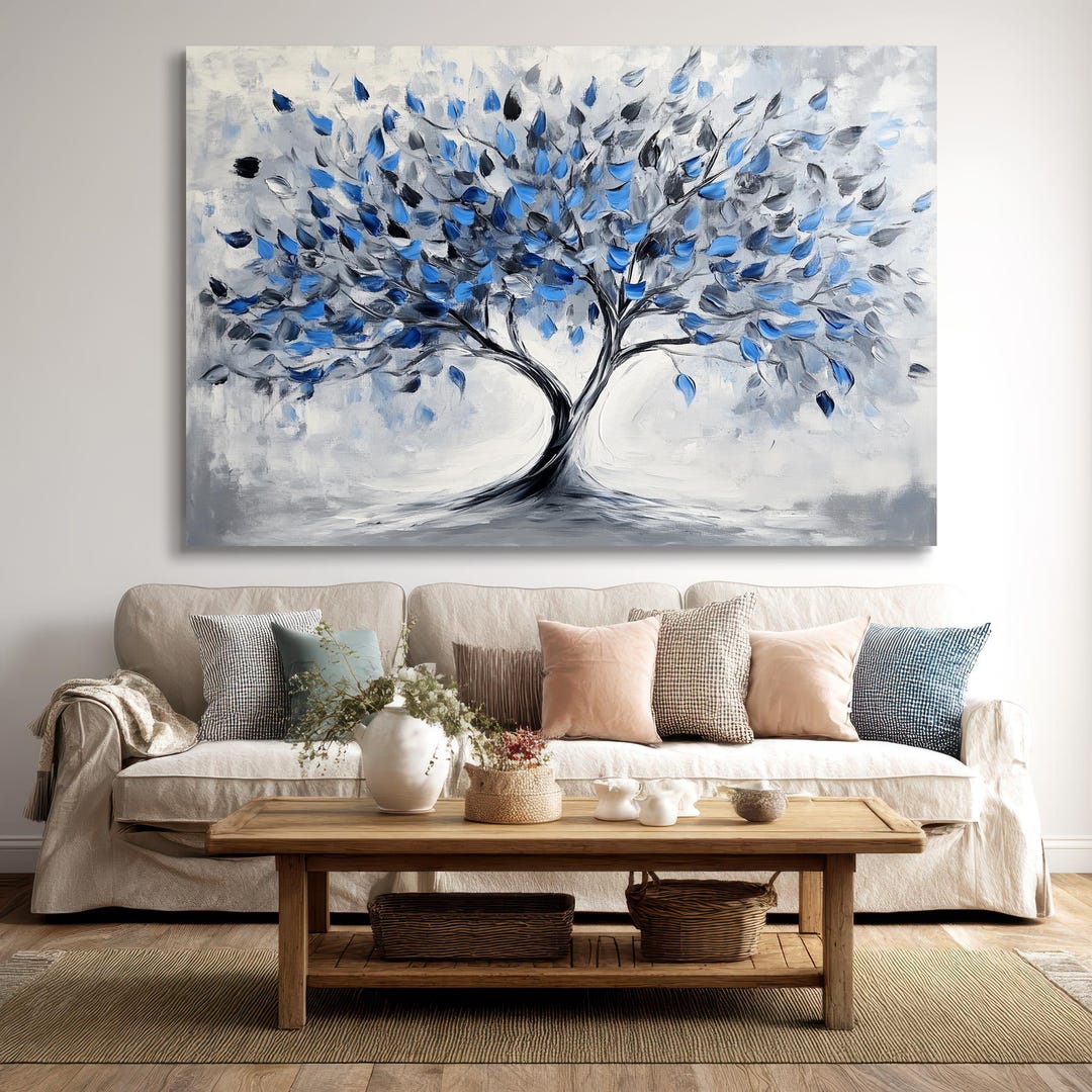 Blue Tree Glass Wall Art, Modern Abstract Painting - Etsy