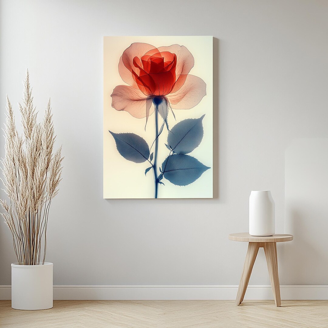 Red Rose Canvas Print, Minimalist Floral Wall Art - Etsy