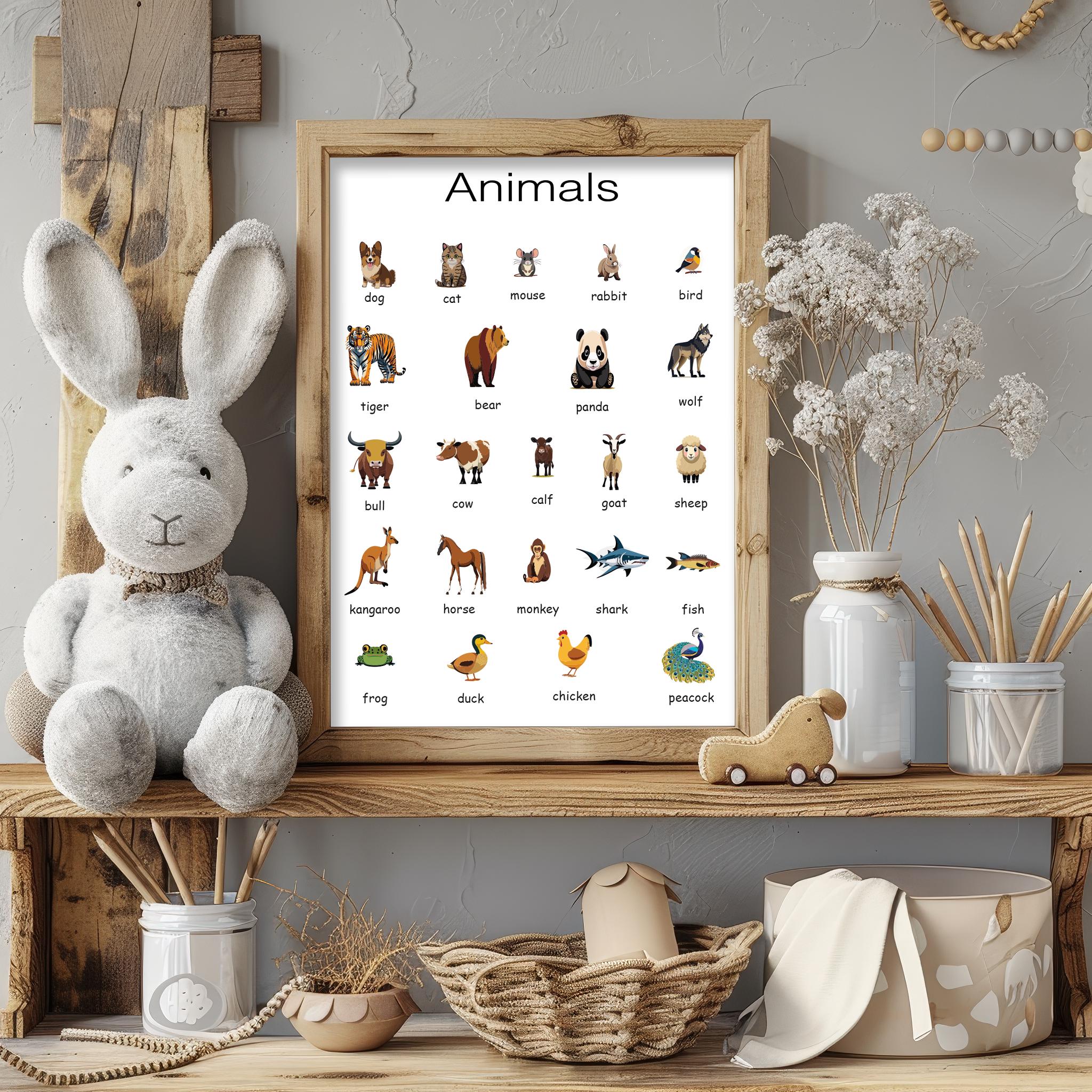 Animals Posters, School Printables, Animals Nursery Poster, Classroom ...