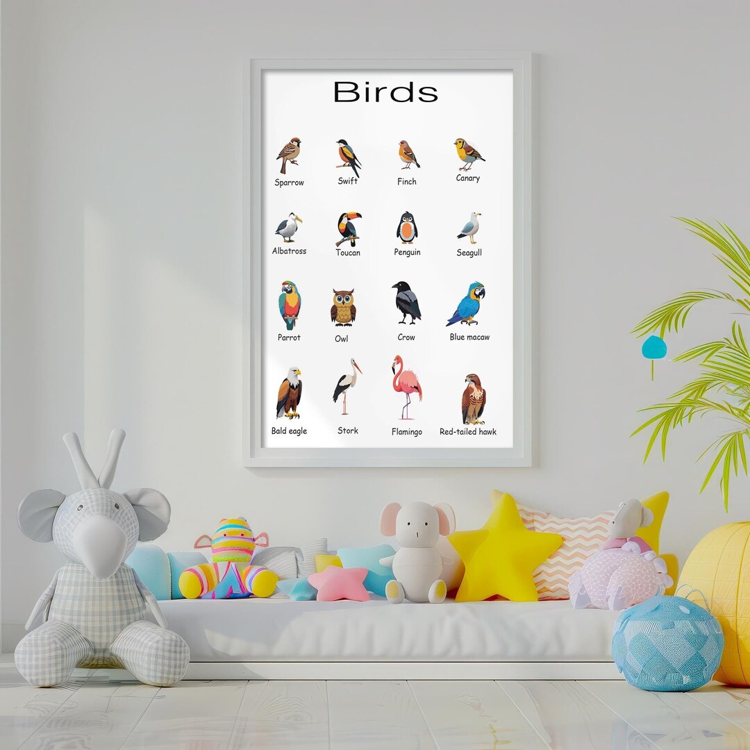 Birds Posters, School Printables, Birds Nursery Poster, Classroom Decor ...