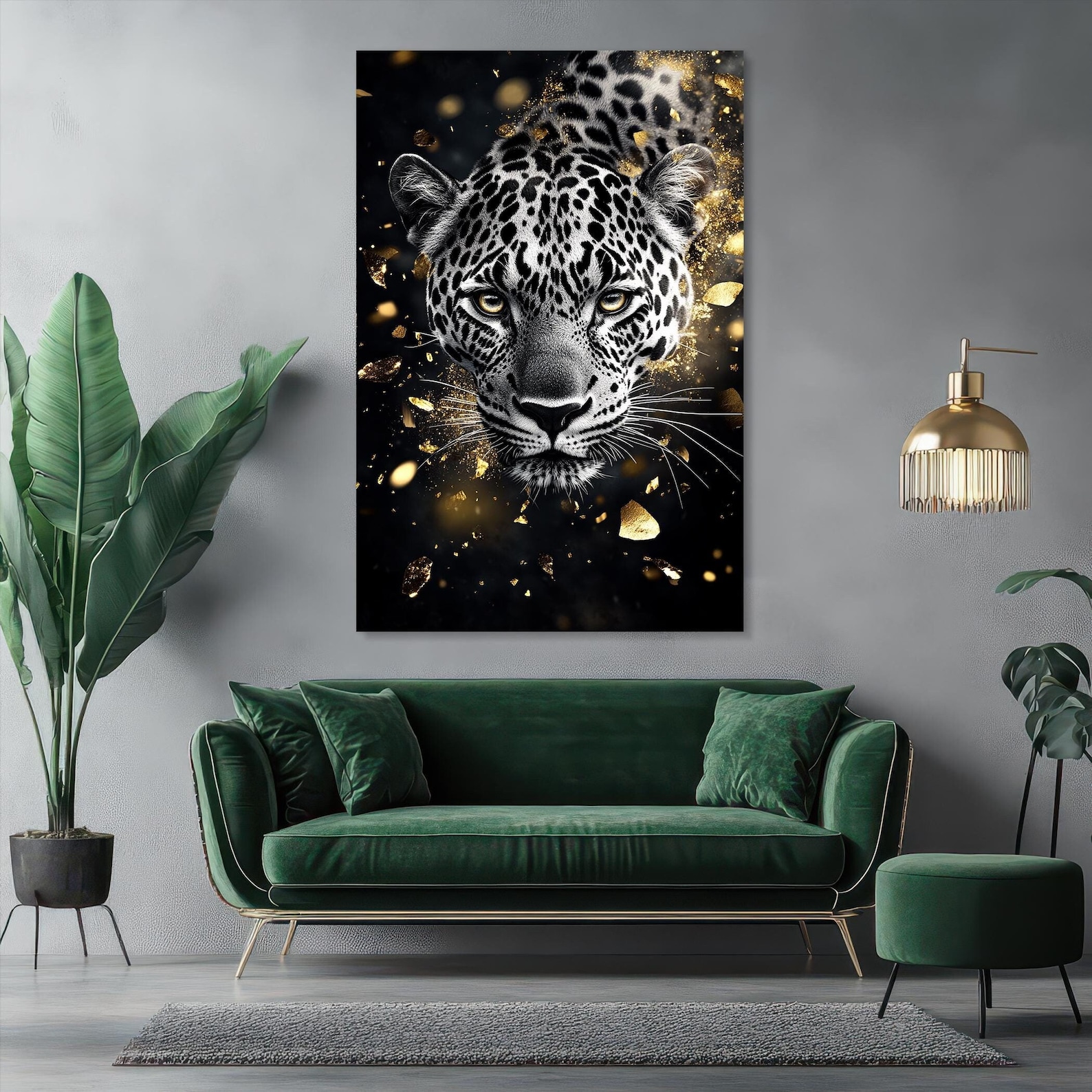 Leopard Canvas Wall Art, Golden Leopard Wall Decor, Luxury Black and ...