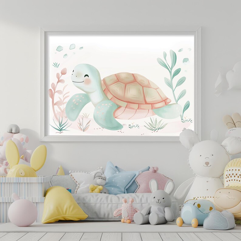 Turtle Nursery Wall Art, Digital Download, Turtle Poster, Kids Room ...