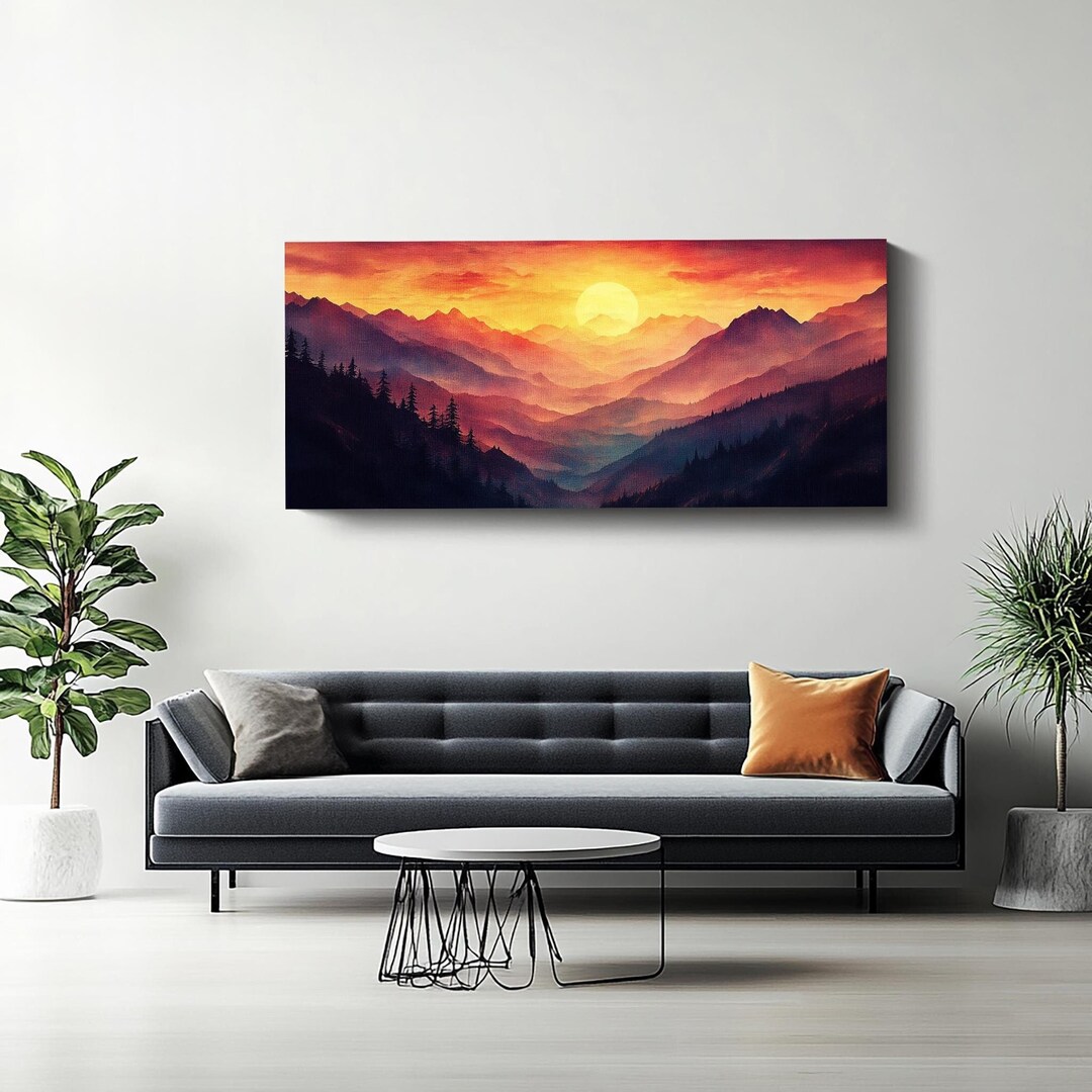 Abstract Mountain Sunset Canvas Art, Colorful Landscape Painting Wall ...