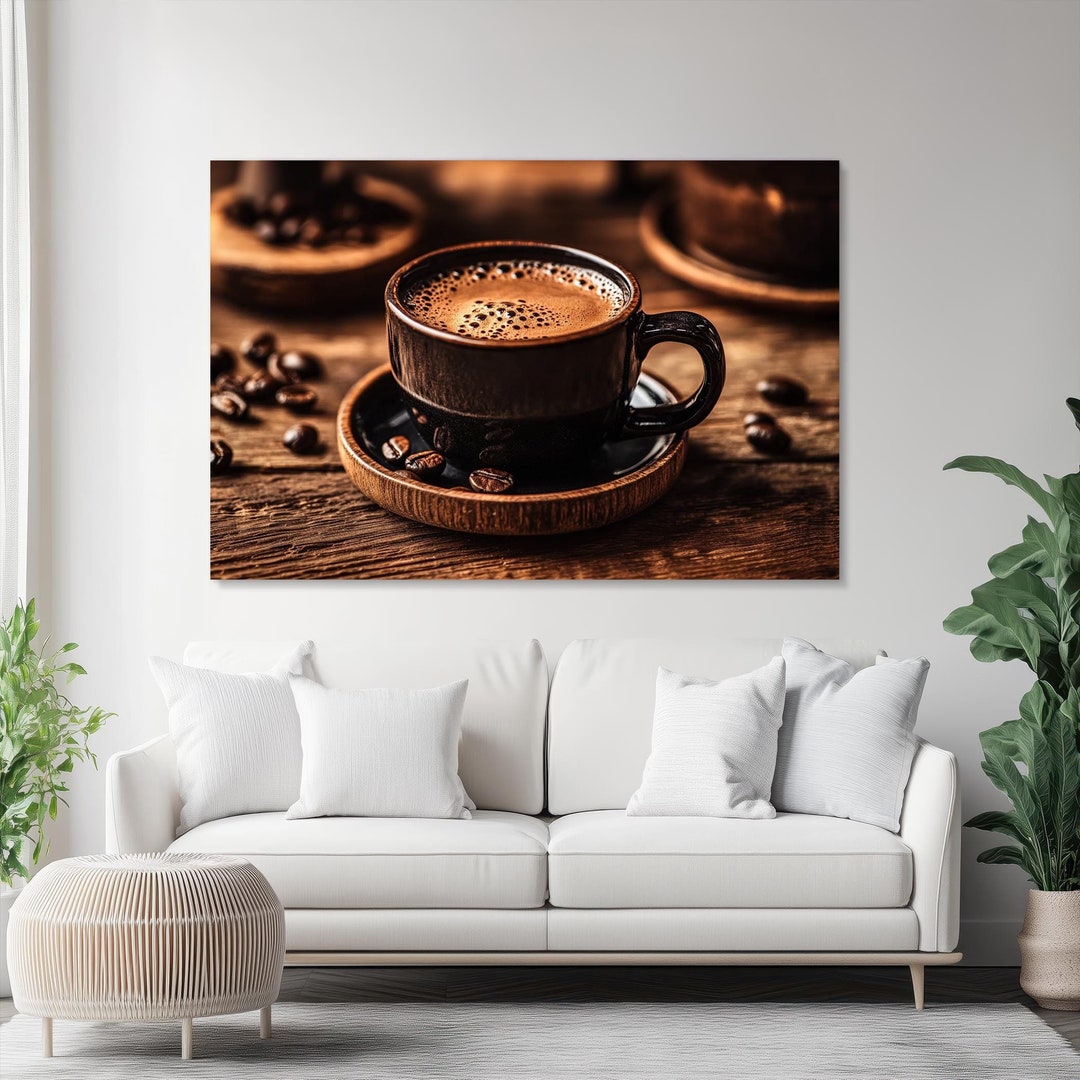 Coffee Cup Canvas Wall Art, Rustic Coffee Cup Decor, Home Living Room ...