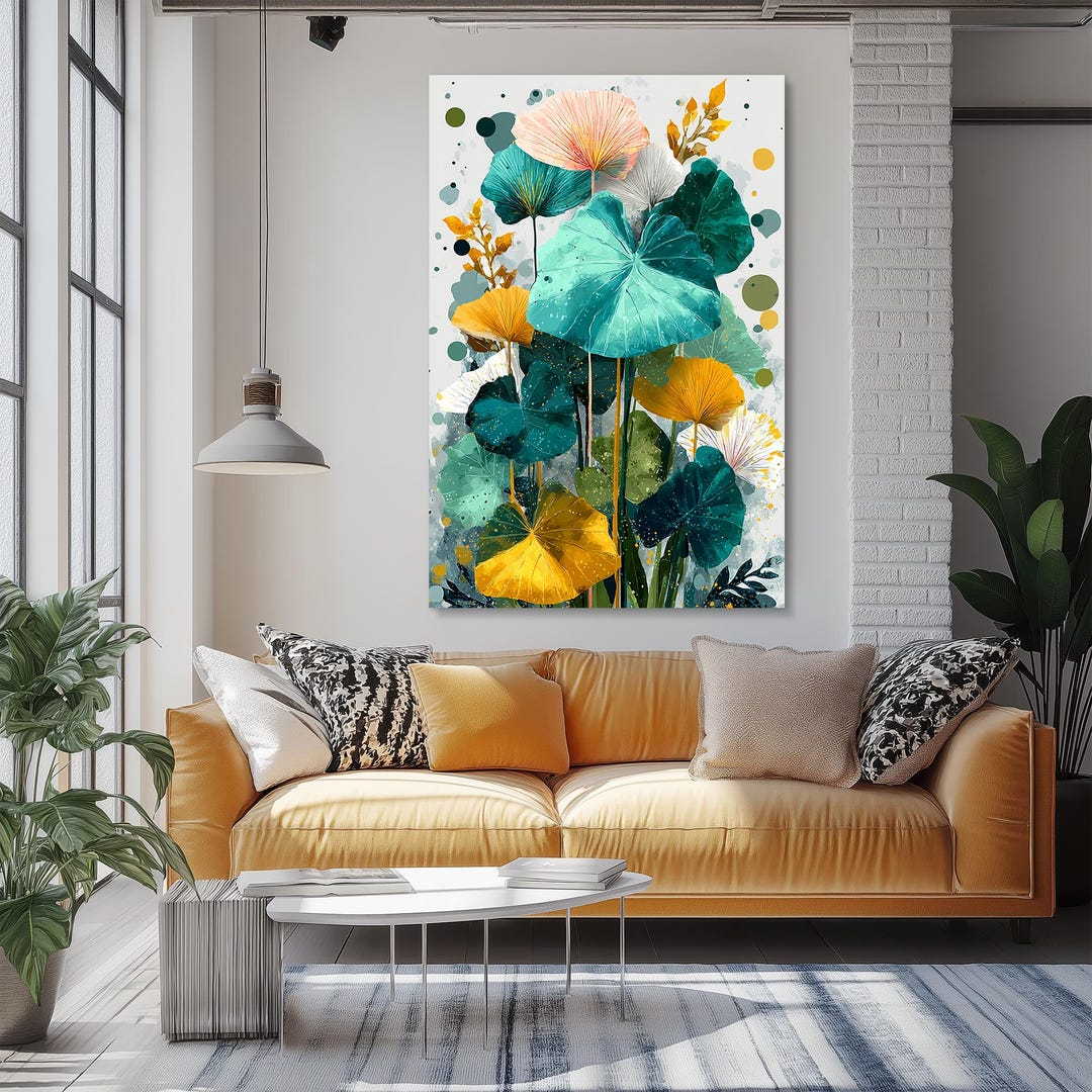 Teal & Gold Botanical Canvas Print, Abstract Tropical Leaf Wall Art - Etsy