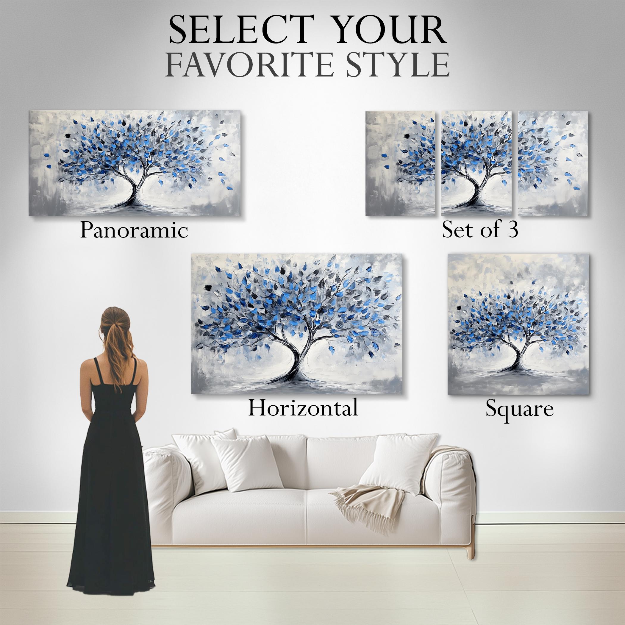 Blue Tree Canvas Painting, Abstract Nature Landscape Wall Art - Etsy