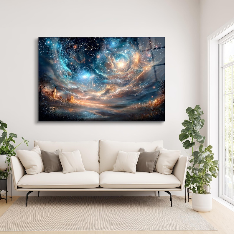 Tempered Glass Galaxy Wall Art: Starry Night Fantasy Landscape - Etsy