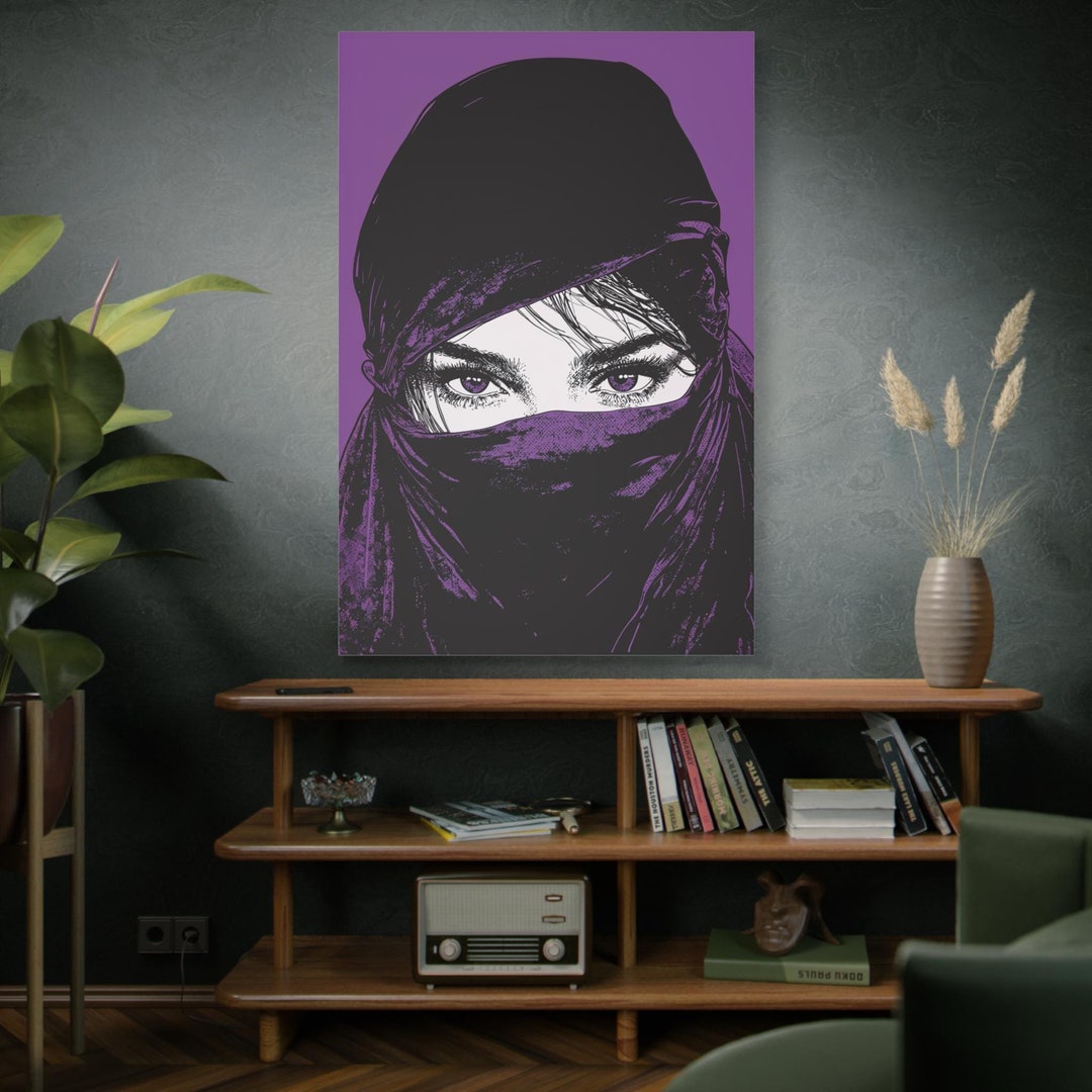 Striking Veiled Eyes Illustration, Woman With the Purple Veil, Canvas ...