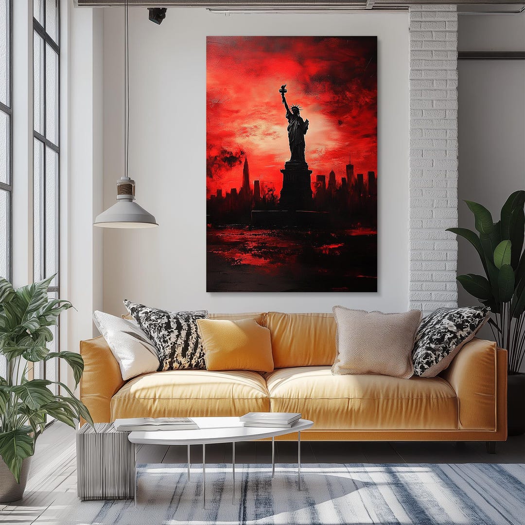 Statue of Liberty Canvas Art, Red Skyline, NYC Silhouette - Etsy