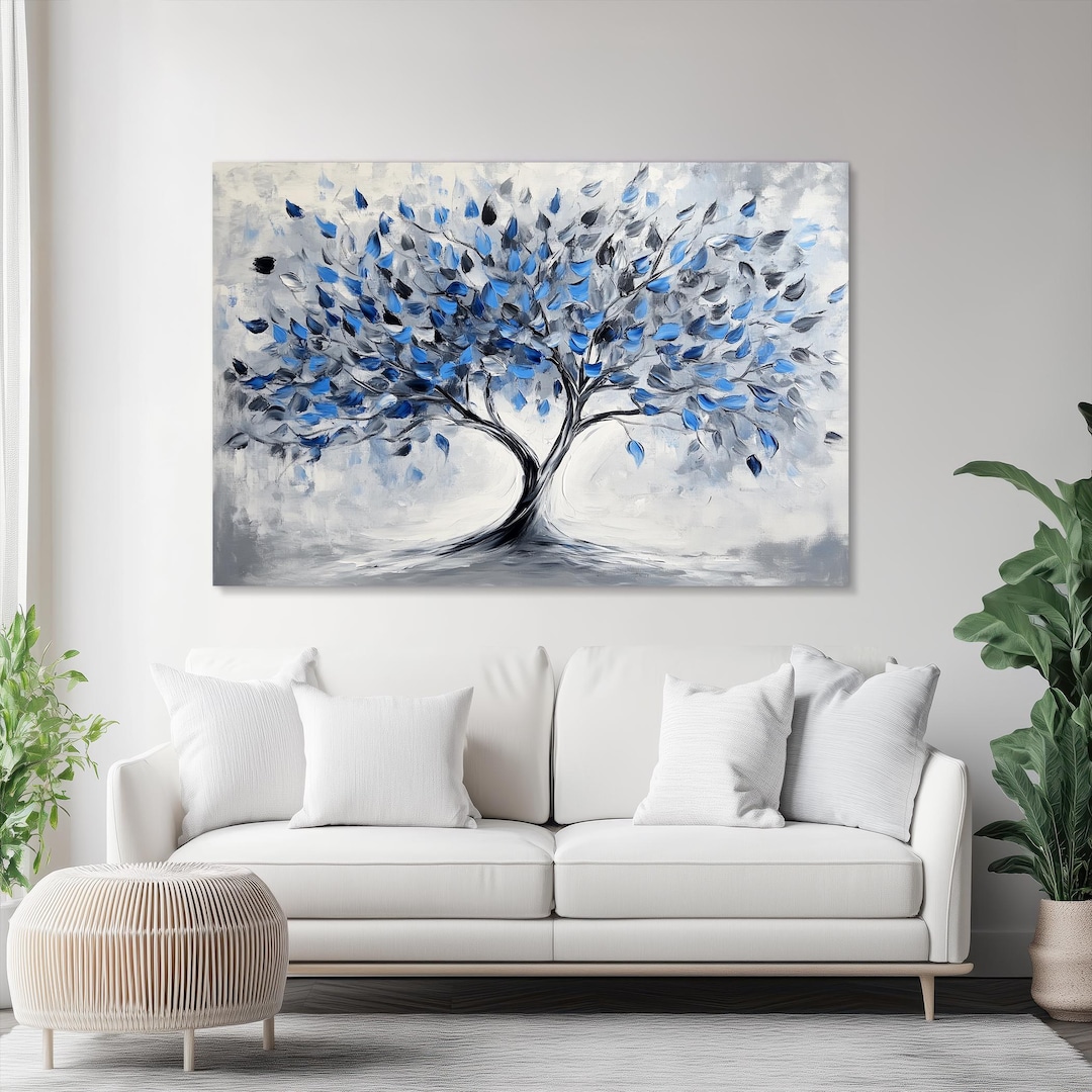 Blue Tree Canvas Painting, Abstract Nature Landscape Wall Art - Etsy