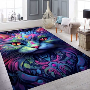 Cat Mandala Rug: Colorful Floral Pattern, Decorative Carpet - Etsy
