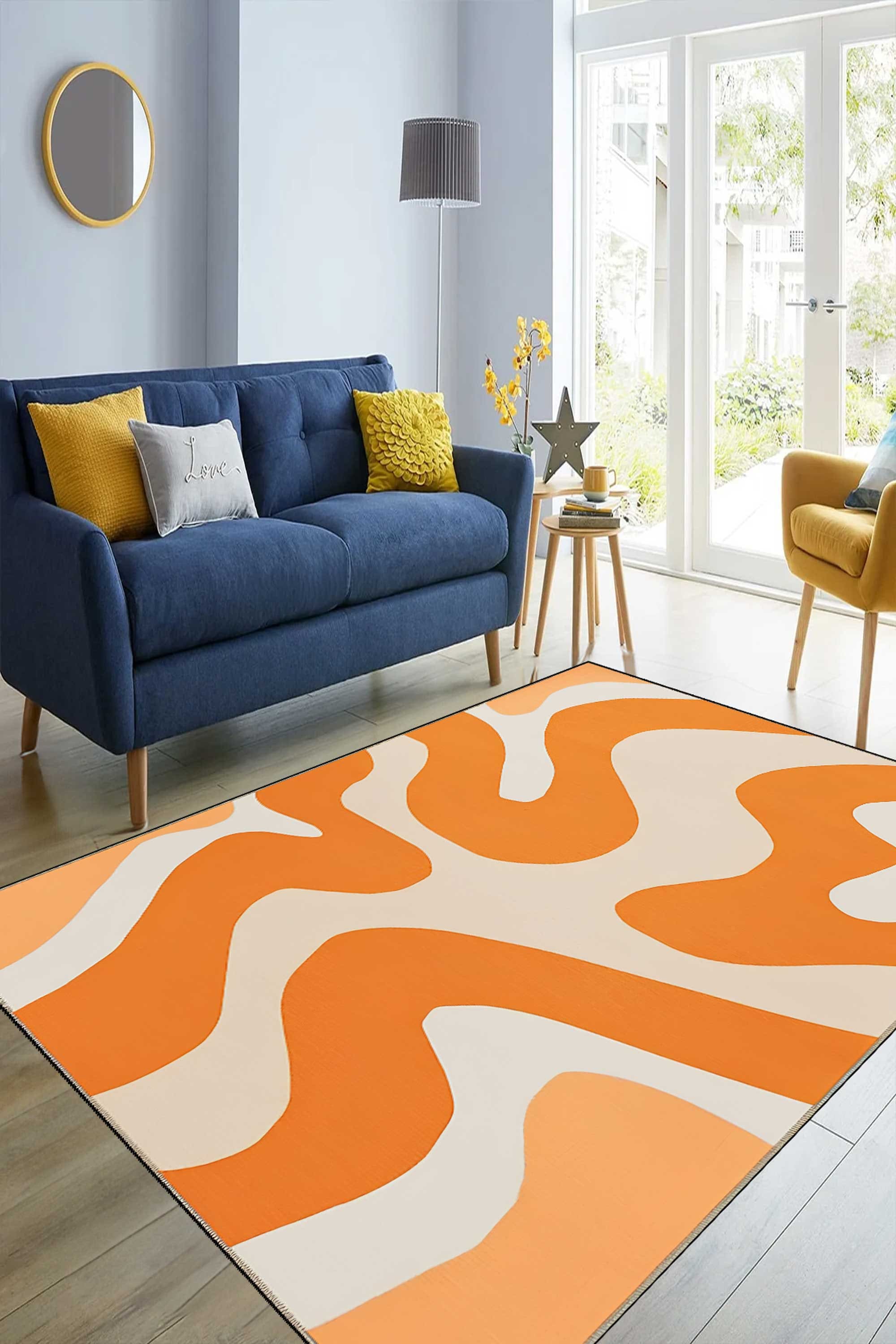 Orange Cream Wavy Striped Pattern,minimal Rug,home Decor,area Rug,cute ...