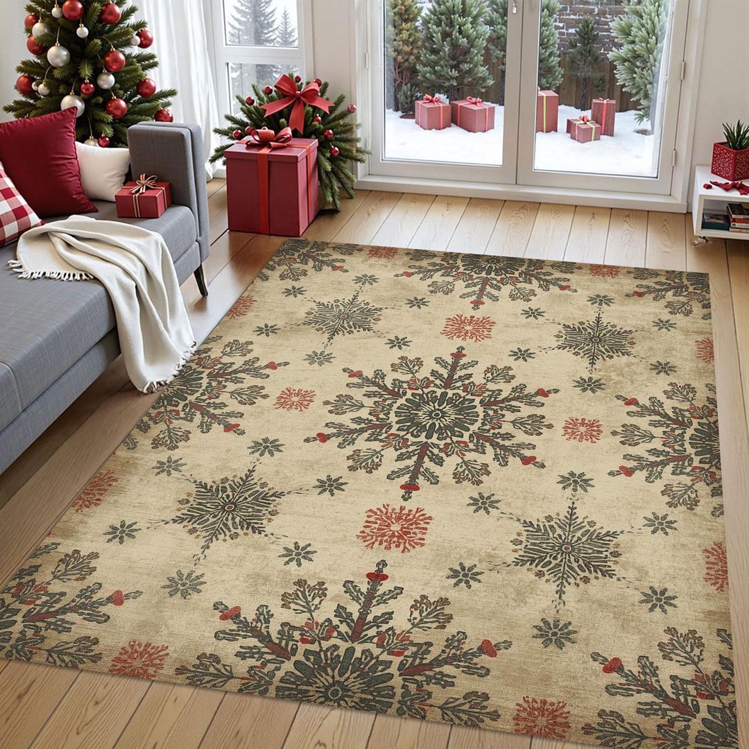 Rustic Christmas Snowflake Rug,cozy Winter Holiday Carpet,vintage ...