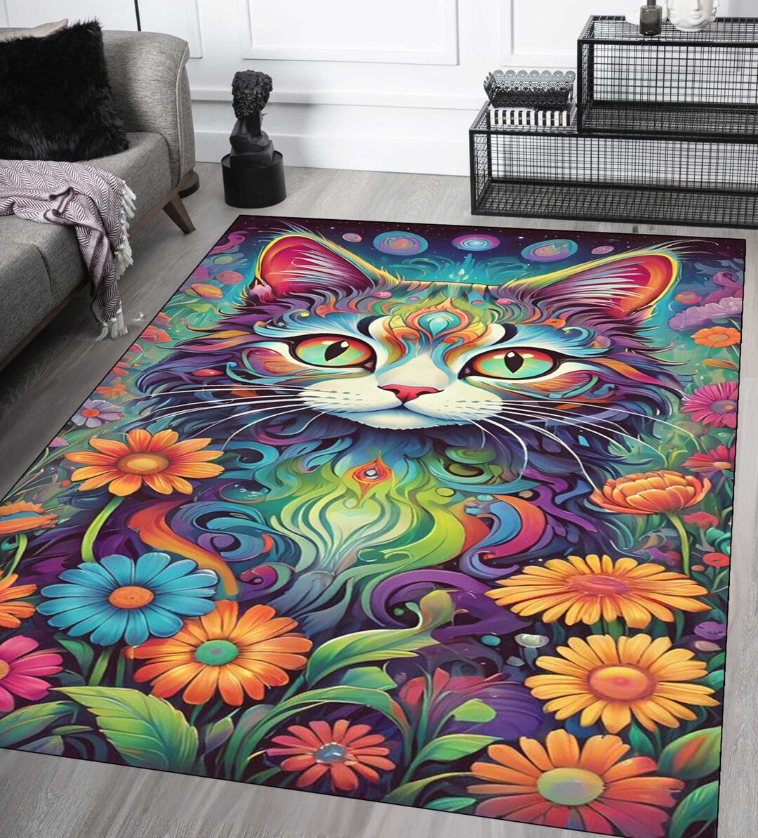 Cats Rug,cat Mandala Design,cat Pattern Rug,animal Rug,colorful Area ...