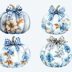 Watercolor Blue Floral Pumpkin PNG, Fall Sublimation Pumpkin, Fall ...