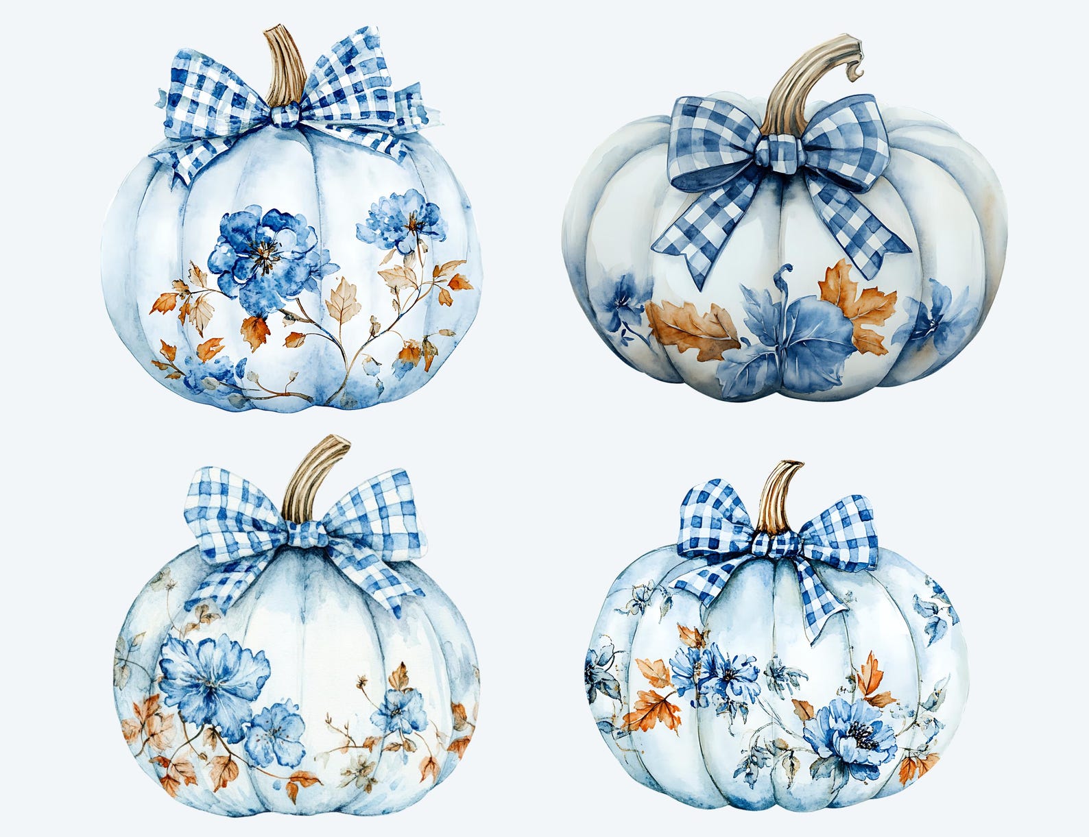 Watercolor Blue Floral Pumpkin PNG, Fall Sublimation Pumpkin, Fall ...