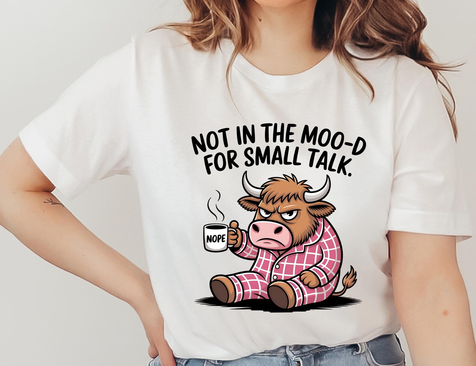 Grumpy Highland Cow Png, Cranky Coffee Lover Png, Fluffy Cow Grumpy ...