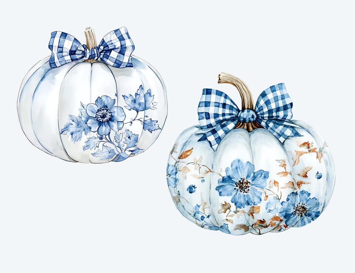 Watercolor Blue Floral Pumpkin PNG, Fall Sublimation Pumpkin, Fall ...