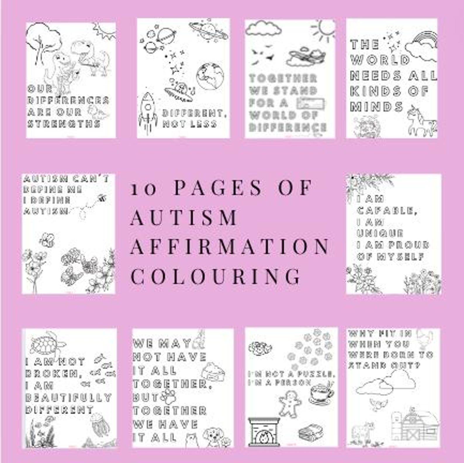 Colours of the Spectrum 10 Pages of Autism Affirmation Colouring Pages ...