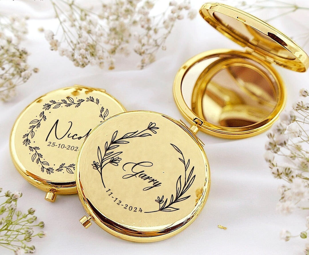 Custom Engraved Mirror, Engraved Personalized Bridesmaid Mirror, Pocket ...
