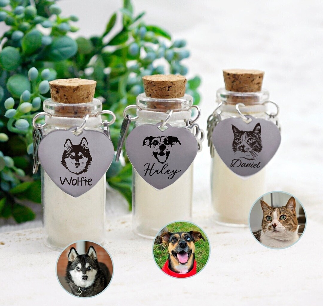 Pet Fur Keepsake Jar With Portrait, Custom Pet Hair Memorial Jar, Pet ...