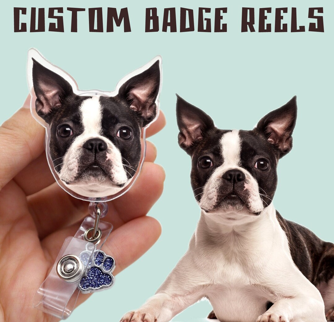 Pet Badge Reel, Custom Pet Portrait Photo Badge Reel, Dog Face Cat Face ...