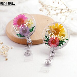 Custom Name NP Badge Reel, NP Student Personalized Name Real Flower ...