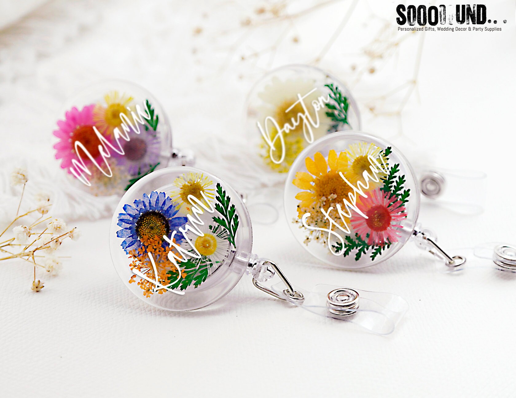 Custom Name NP Badge Reel, NP Student Personalized Name Real Flower ...