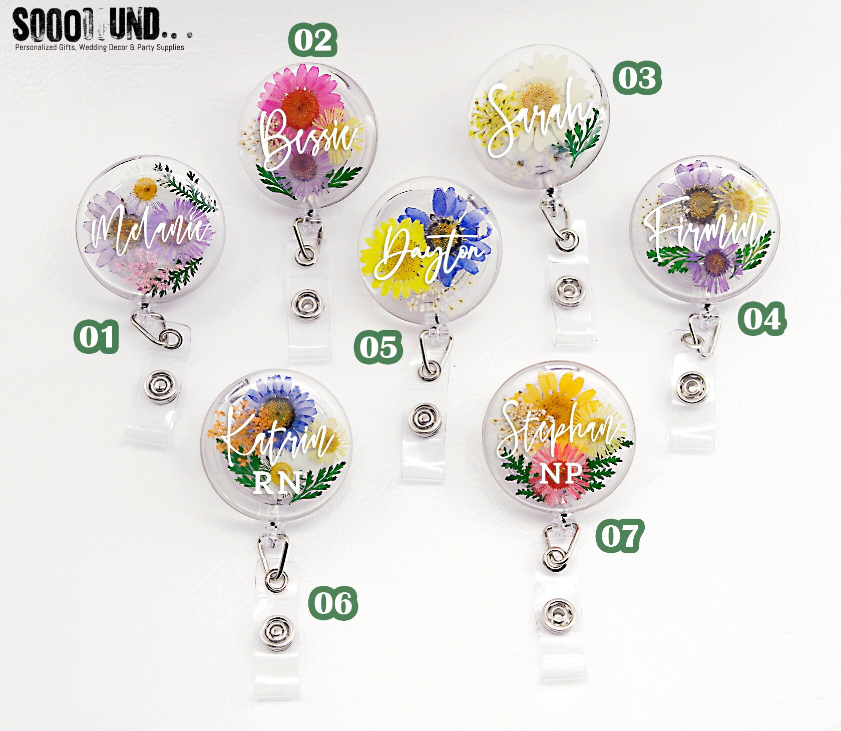 Custom Name NP Badge Reel, NP Student Personalized Name Real Flower ...
