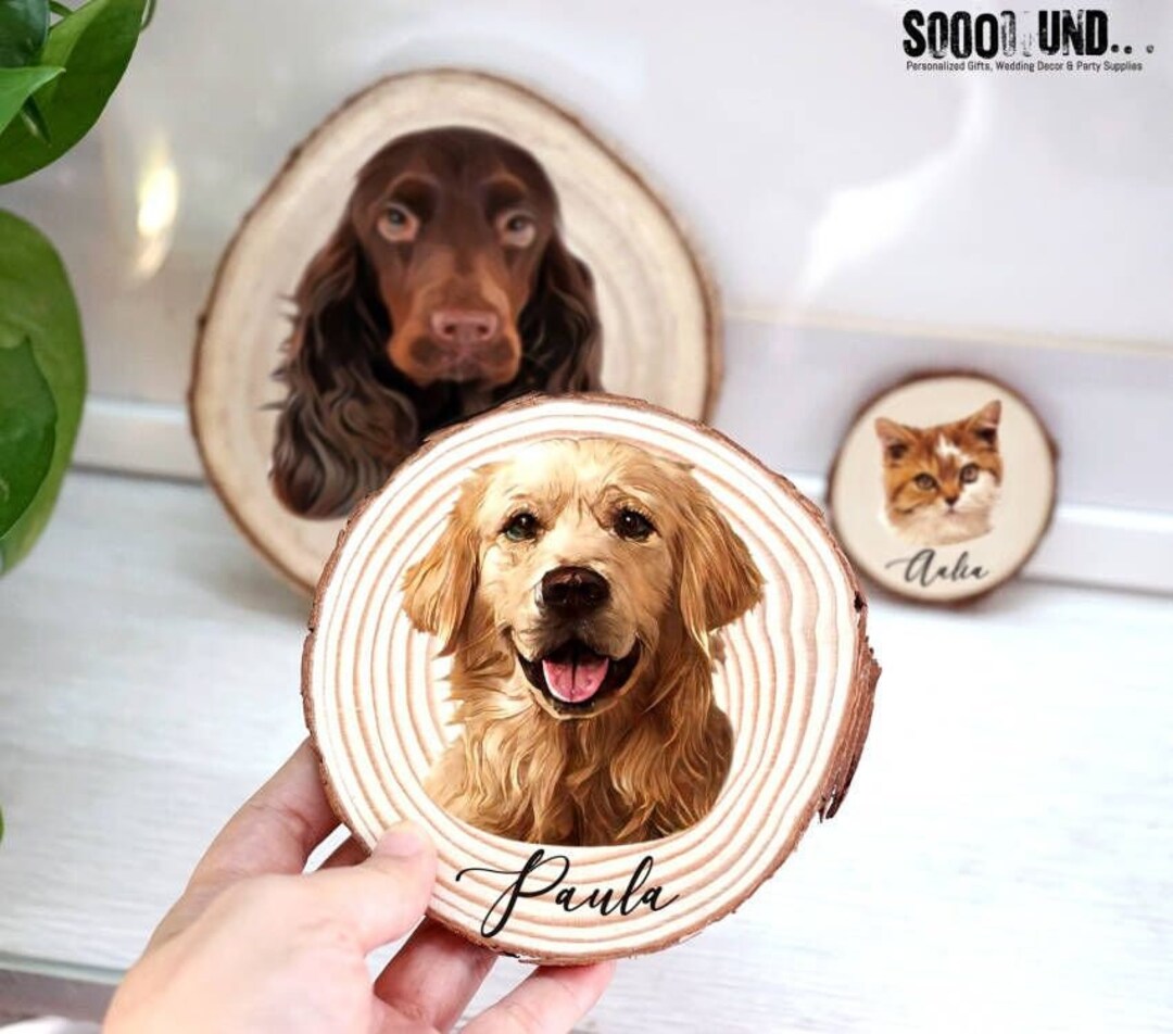 Custom Pet Portrait Wood Slice Decoration Ornament | Rustic Pet Wood ...