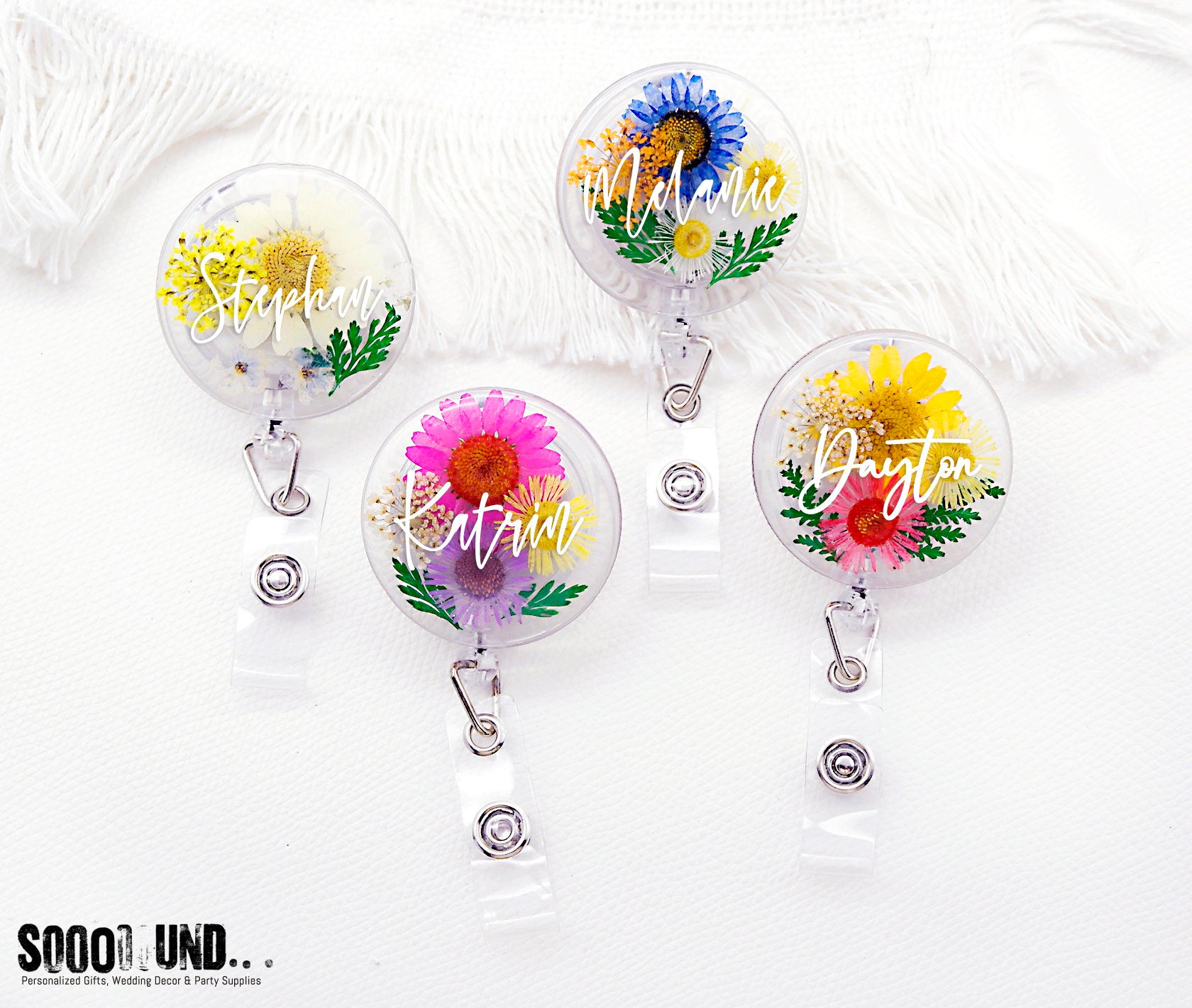 Custom Name NP Badge Reel, NP Student Personalized Name Real Flower ...