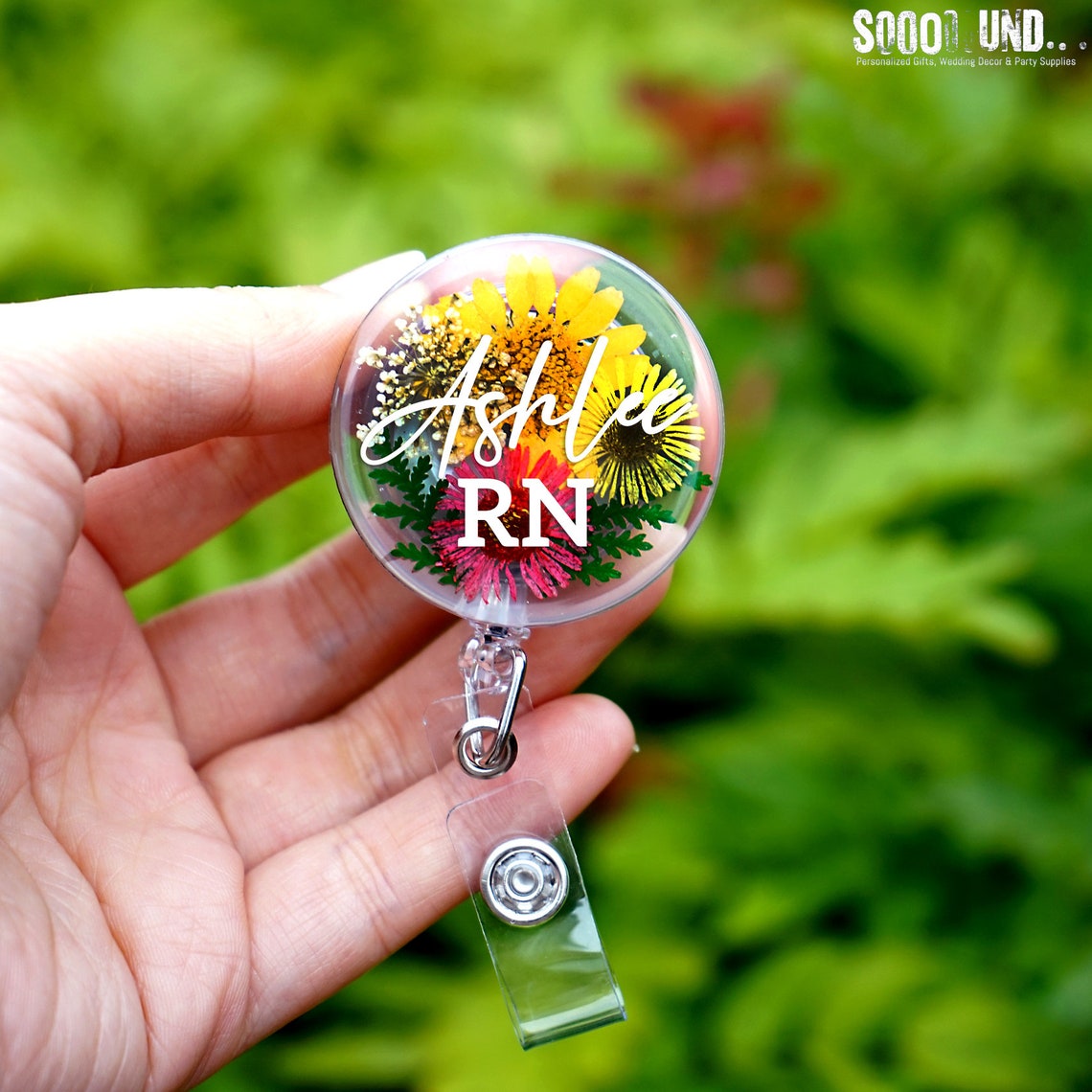 Custom Name NP Badge Reel, NP Student Personalized Name Real Flower ...