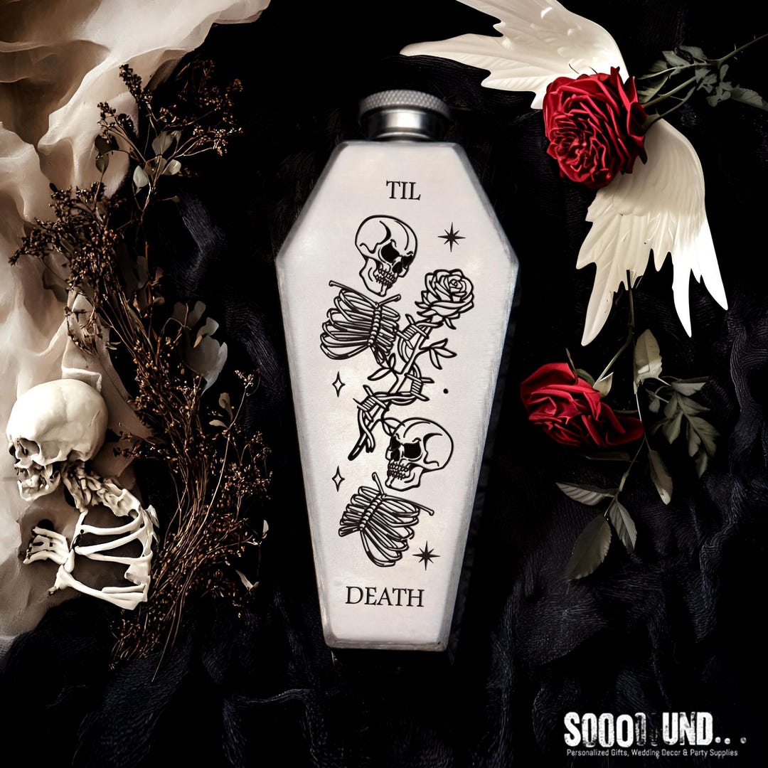 Coffin Gothic Halloween Engraved Flask, Coffin Gothic Skull Rose ...