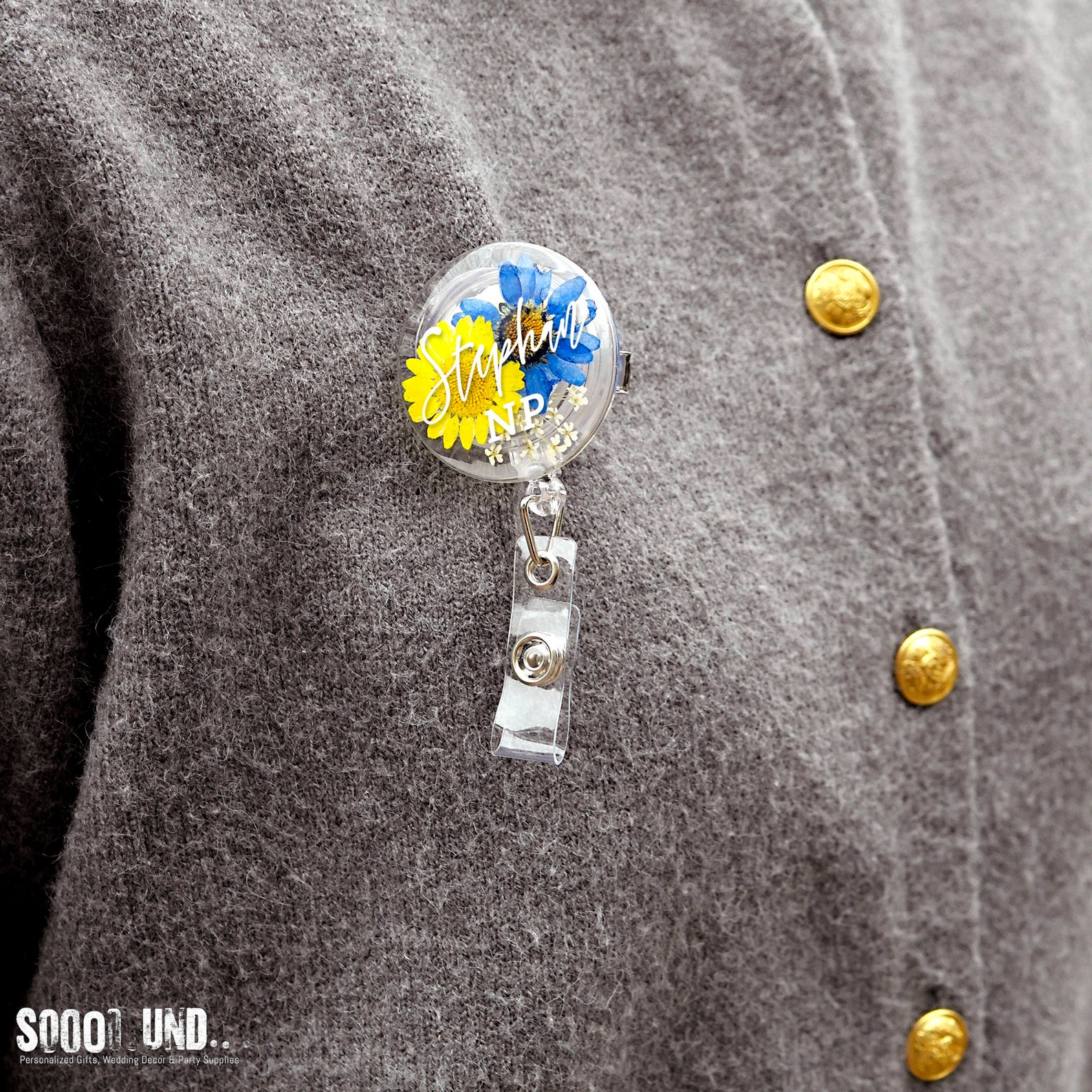 Custom Name NP Badge Reel, NP Student Personalized Name Real Flower ...