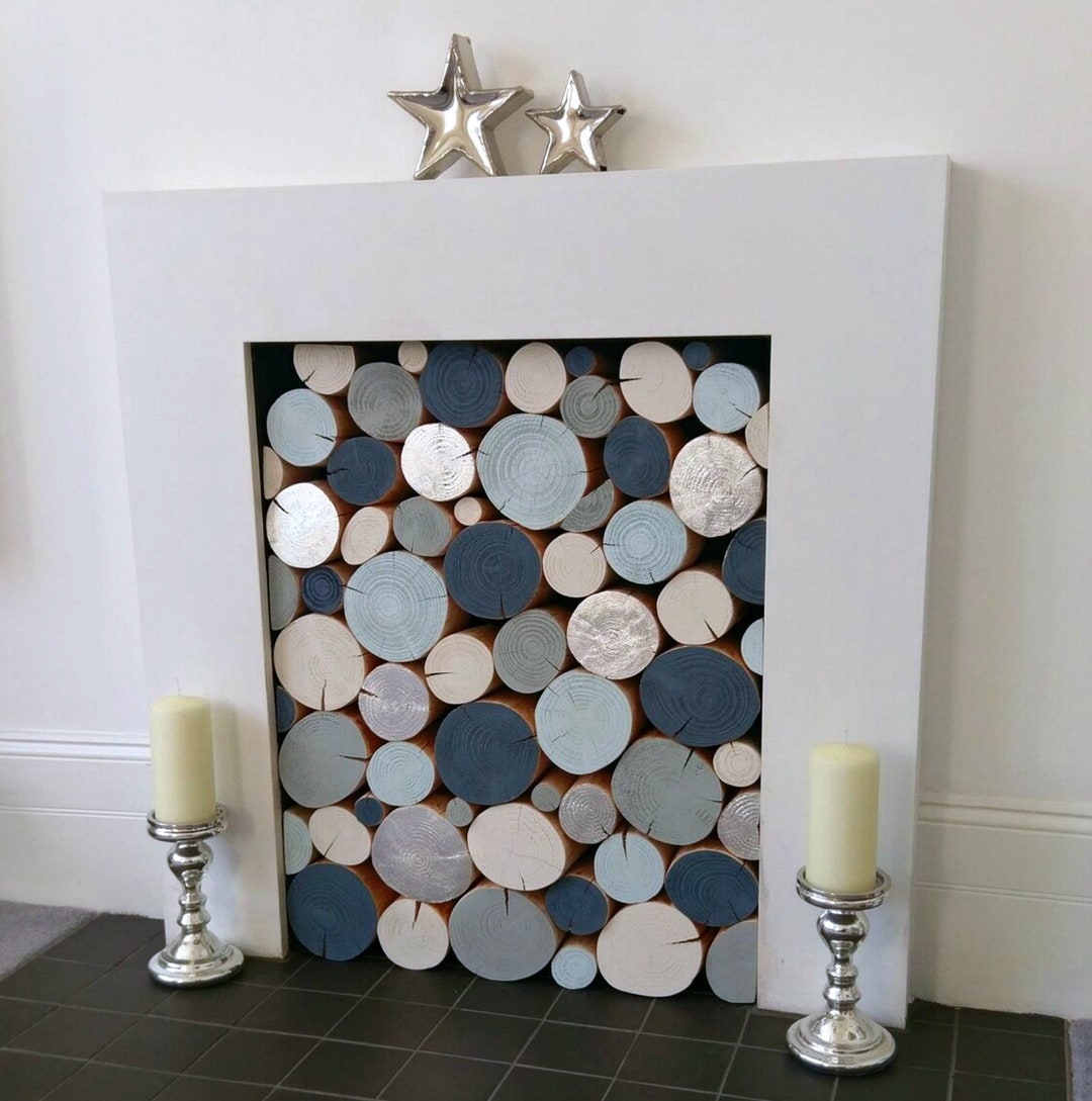 Silver Leaf Accent Decorative Logs, Metallic Luxury Logs, Round Neat ...