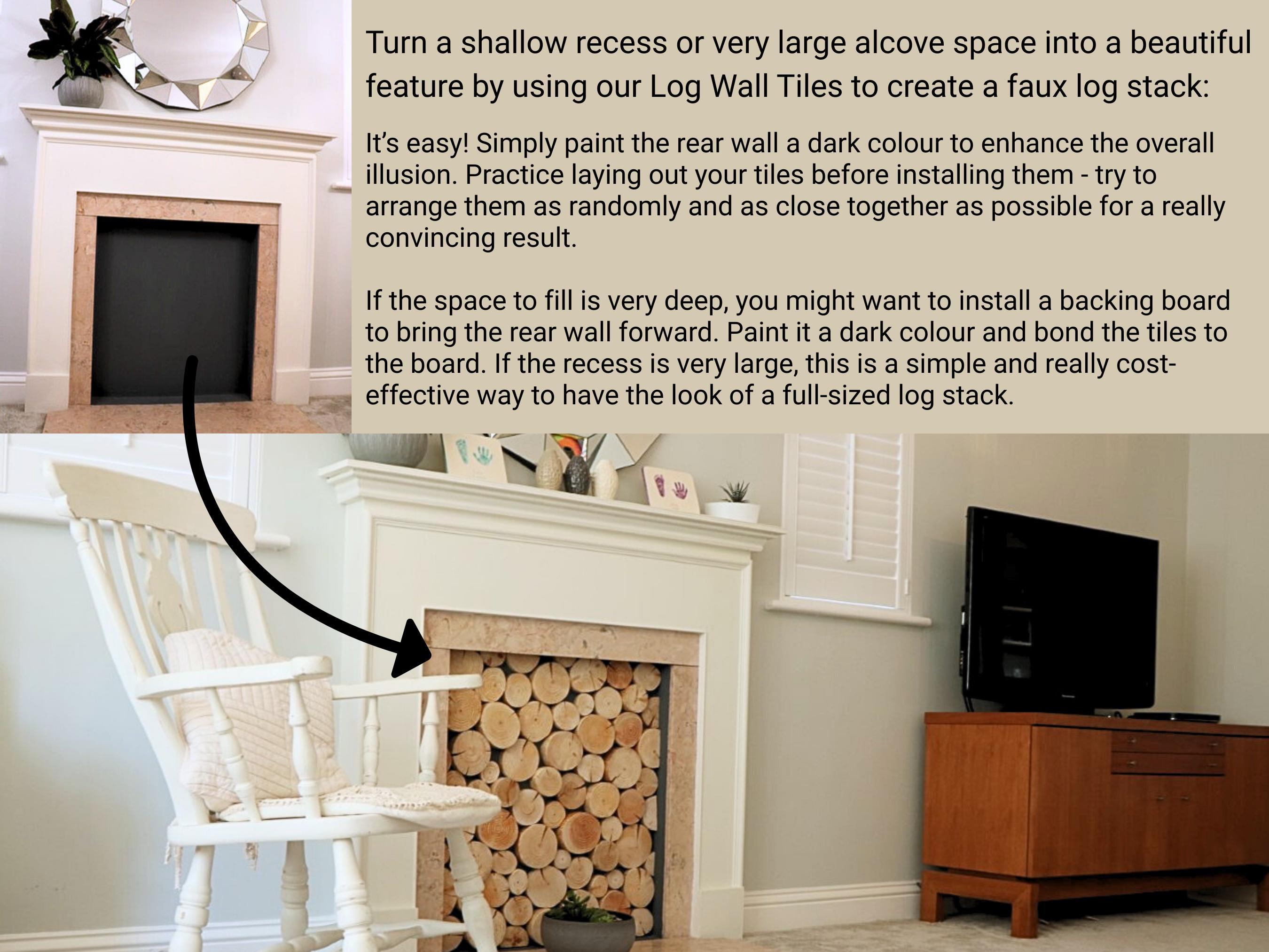 Staggered Style LOG WALL TILES - Cover an Unused Fireplace, Easy to ...