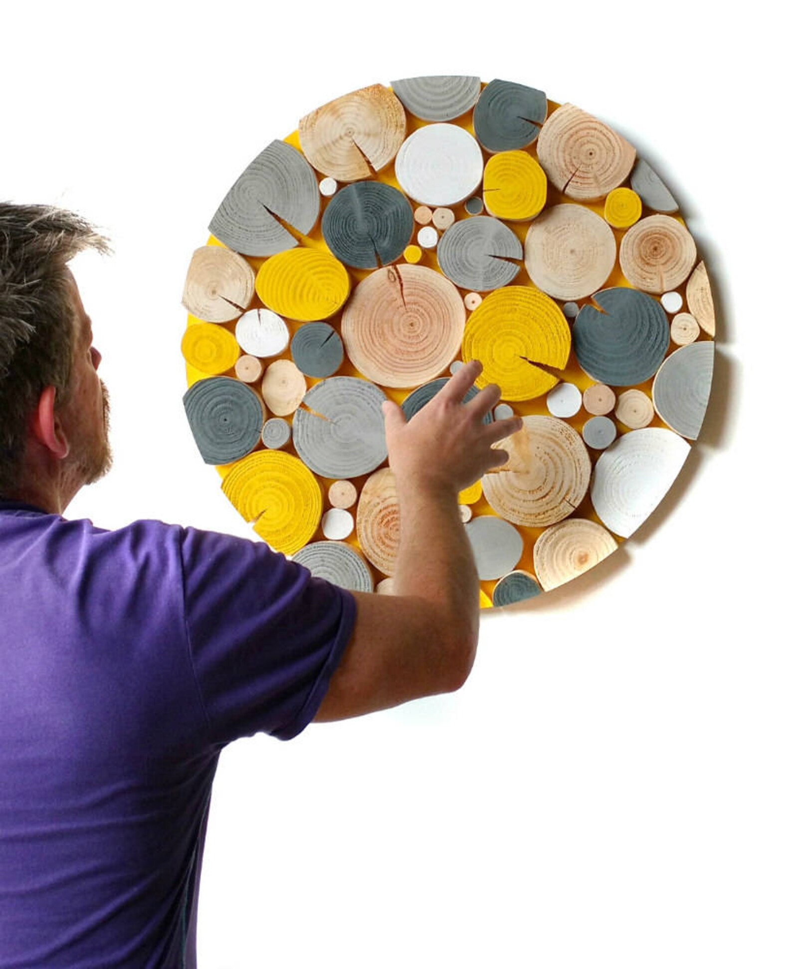 LOG SLICE MOSAIC Wall Art Wood Slice Art Yellow Grey Wall - Etsy