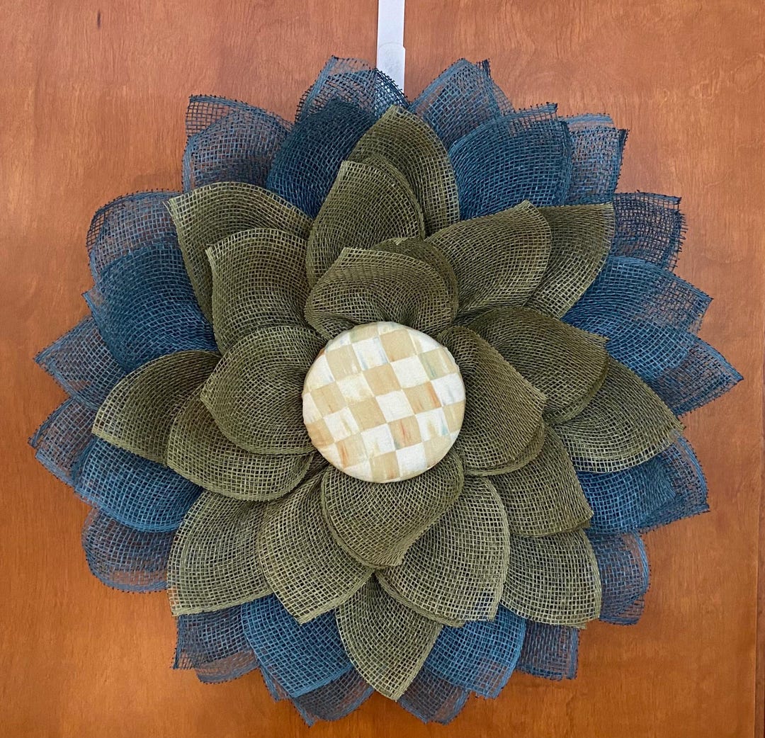 25 Smoke Blue and Olive Green Poly Burlap Deco Mesh With a Mackenzie ...