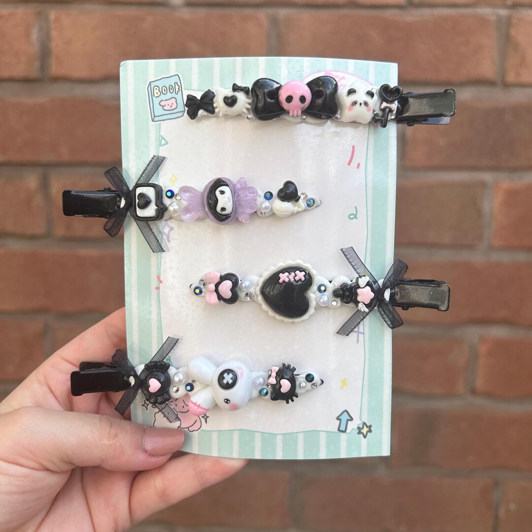 Cute Black Handmade Decoden Hair Clips 1 Piece Cute Hair Accessories ...