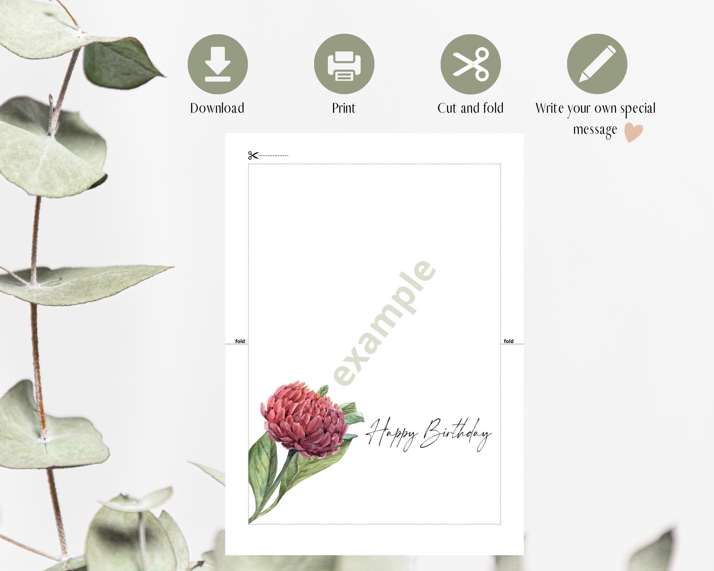 Birthday Card Lovely Birthday Card Floral Birthday Card Printable Happy ...