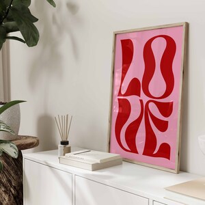 Retro Love Printable Wall Art, Retro Pink and Red Print, Dorm Room ...