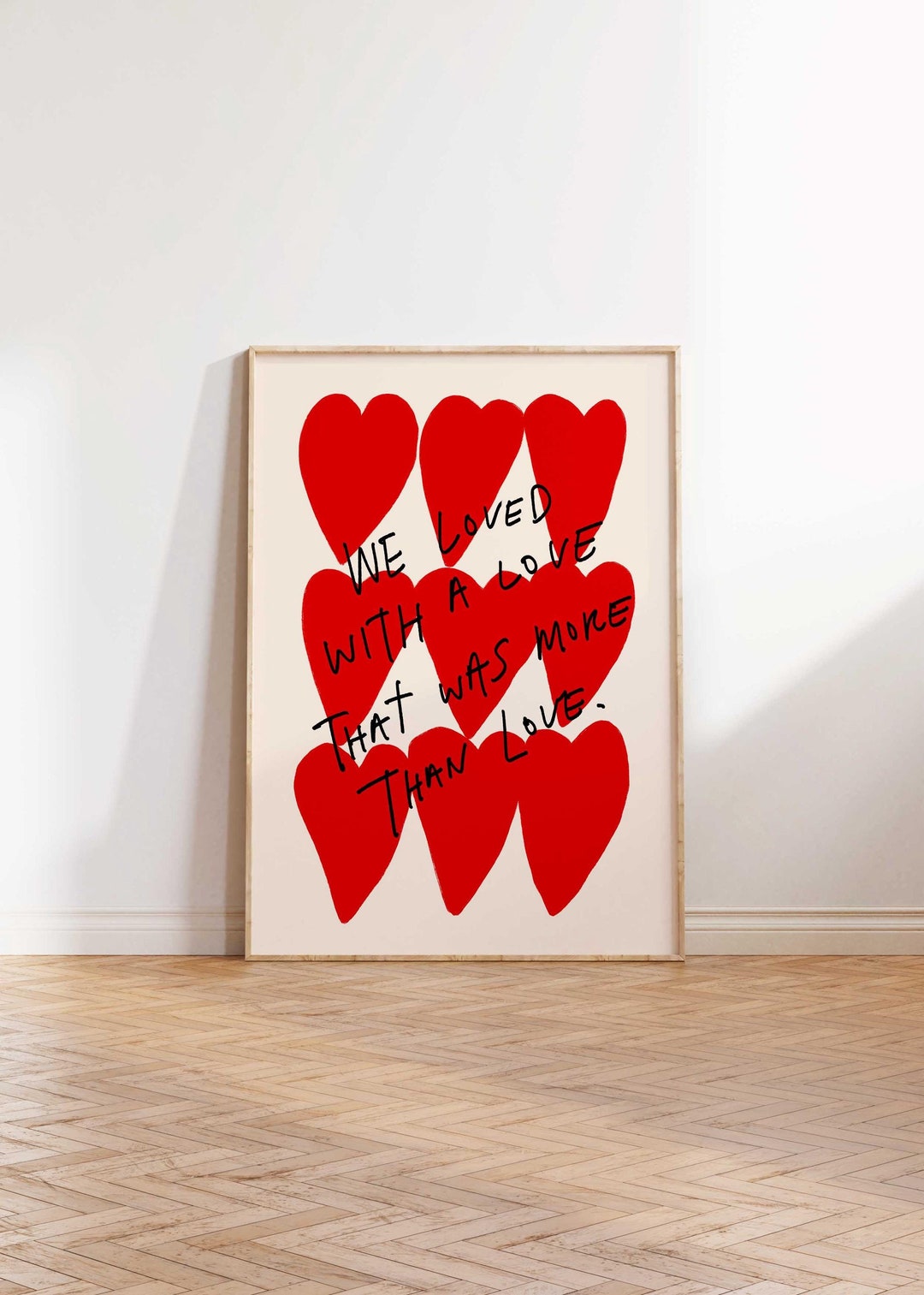 Love Wall Art, Red Retro Print, Bright Wall Art, Romantic Print, Lovers ...